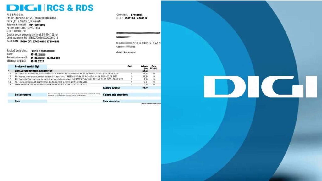 Plata online factura DIGI. Verificare sold factura. Istoric facturi